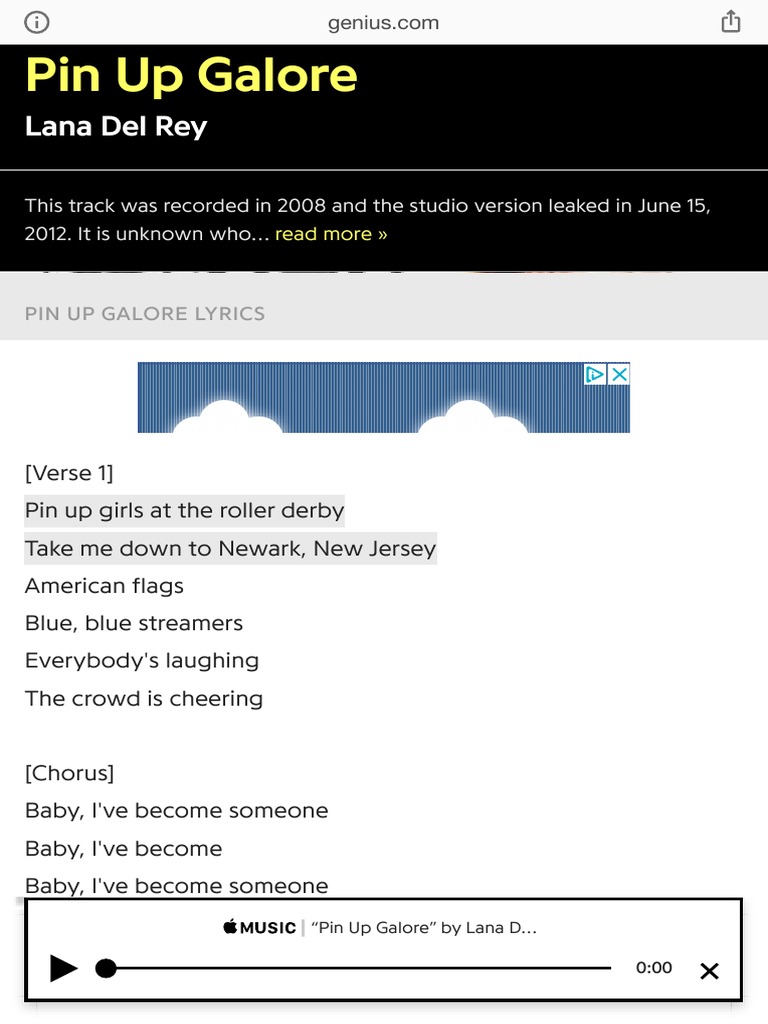 Pin Up Galore Lyrics by Lana Del Rey | PDF | Poetry