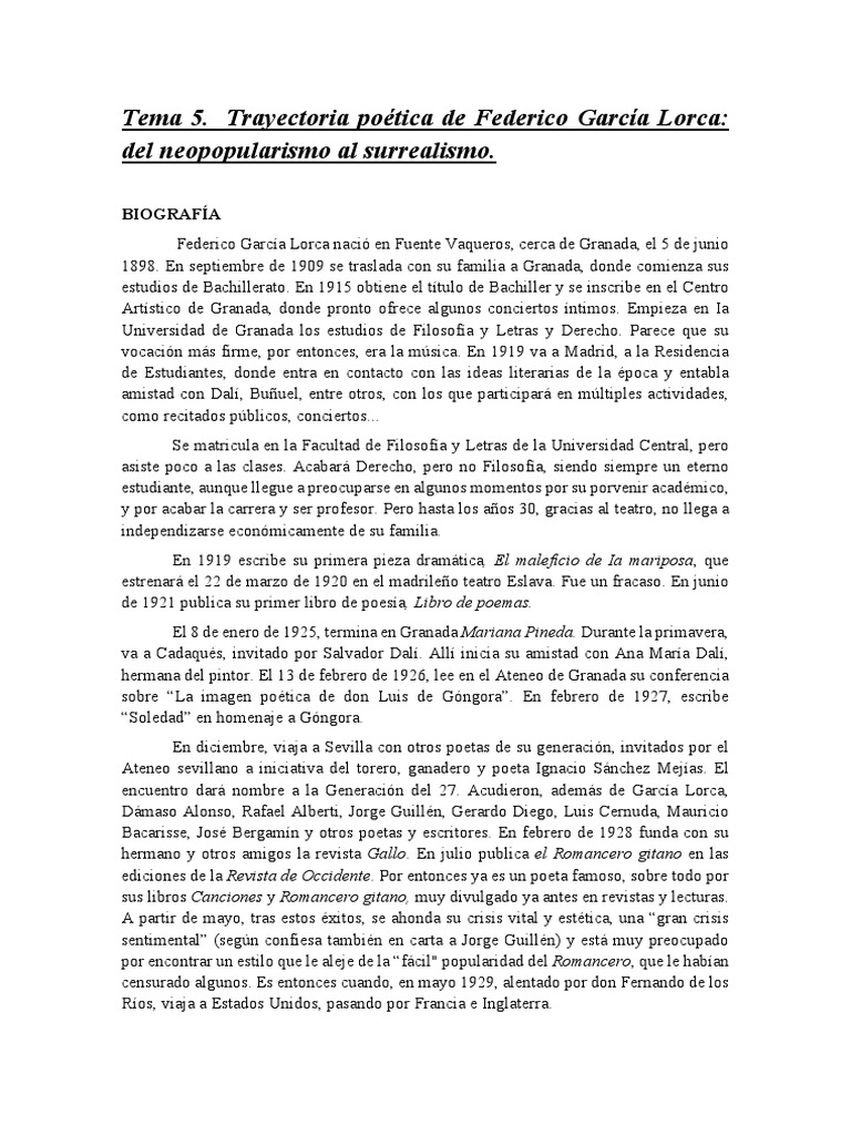 Tema 5. Lorca PDF | PDF | Federico García Lorca | Poesía