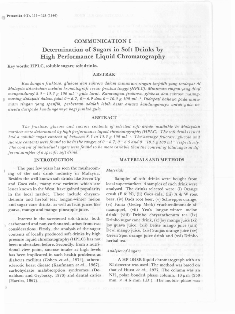 Determination Of Sugars In Soft Drinks By Pdf Pdf Sucrose Fructose