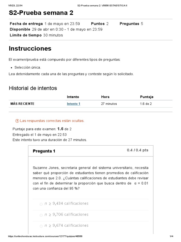 S2-Prueba Semana 2 - V5656 ESTADÍSTICA II | PDF | Intervalo de confianza | Análisis estadístico