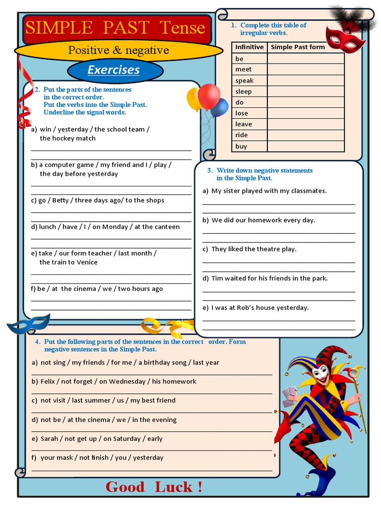 Simple Past Tense: Positive & Negative Exercises | PDF | Semantic Units ...