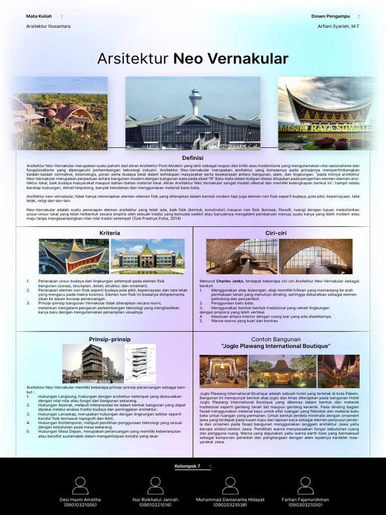Kelompok 7 - Arsitektur Neo Vernakular | PDF | Seni