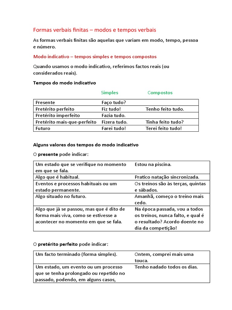 Formas Verbais Finitas | PDF | Linguística | Morfologia linguística