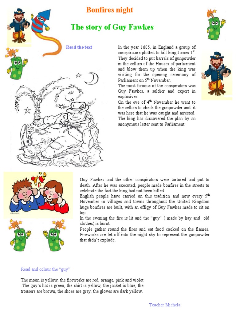 Bonfires Nightthe Story of Guy Fawkes Reading Comprehension Exercises ...