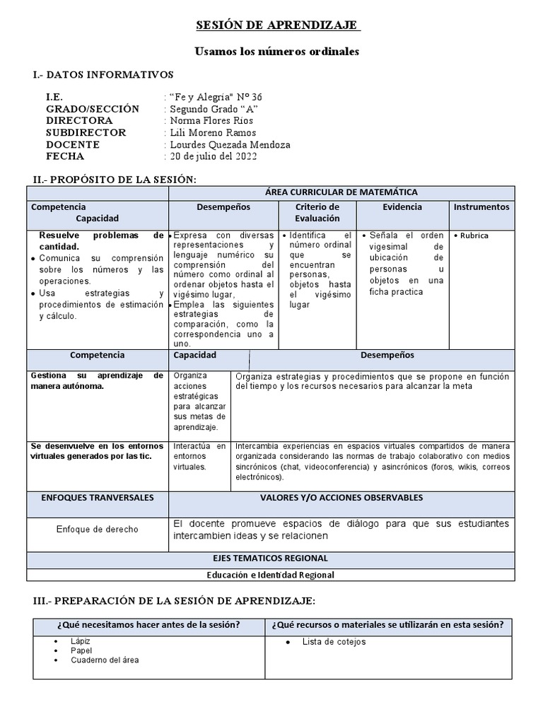 SESIÓN DE APRENDIZAJE 5 - Matematica | PDF