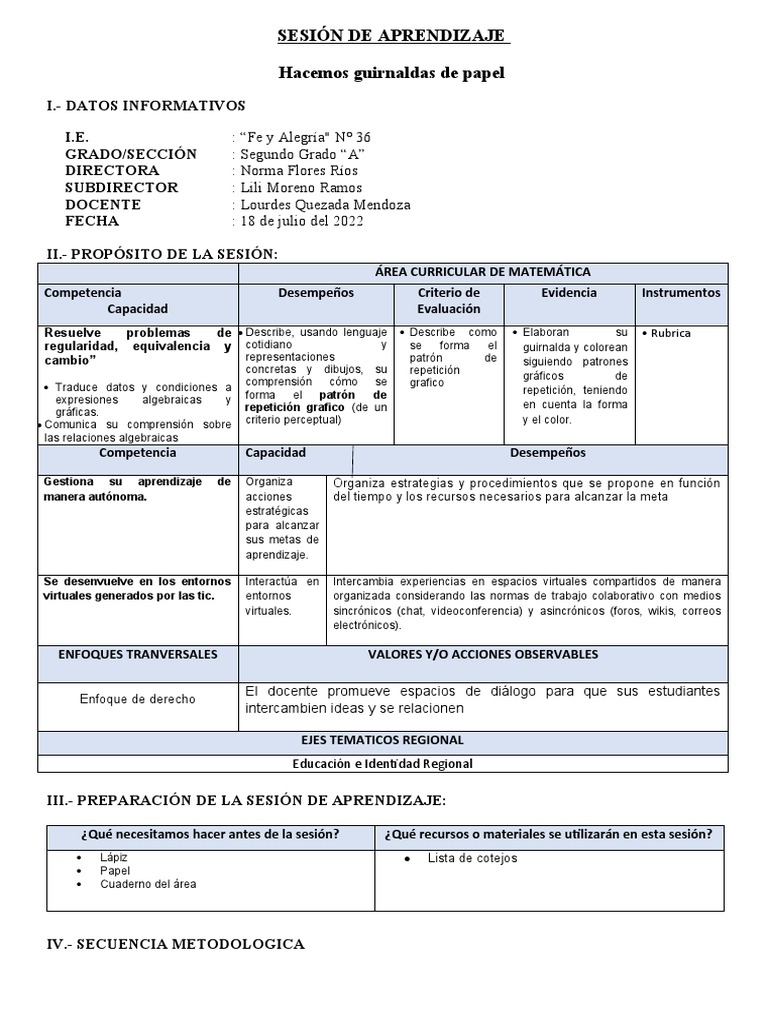 SESIÓN DE APRENDIZAJE 1 - Matematica | PDF | Aprendizaje | Comunicación