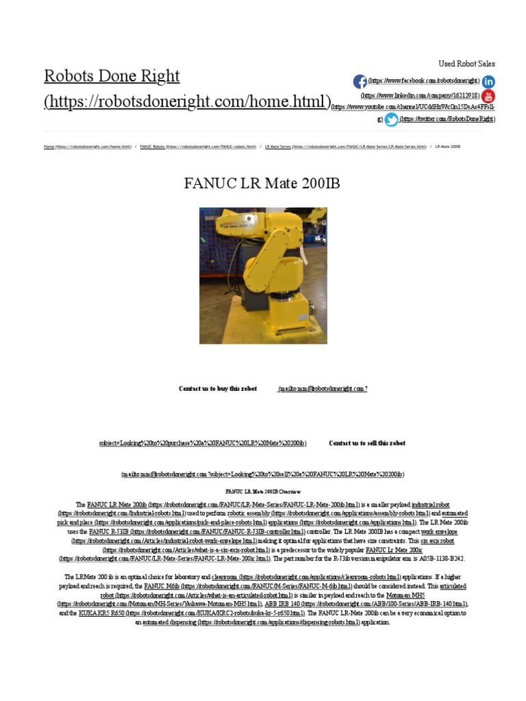 FANUC LR Mate 200IB - Robots Done Right | PDF | Electromechanical Engineering | Computer Science