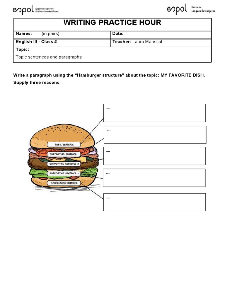 1.2.1 WRITING PRACTICE HOUR - Topic Sentences and Paragraphs | PDF ...