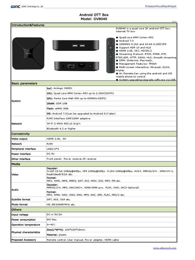 DV8040 Spec - V1.0 PDF | PDF | Hdmi | Multimedia