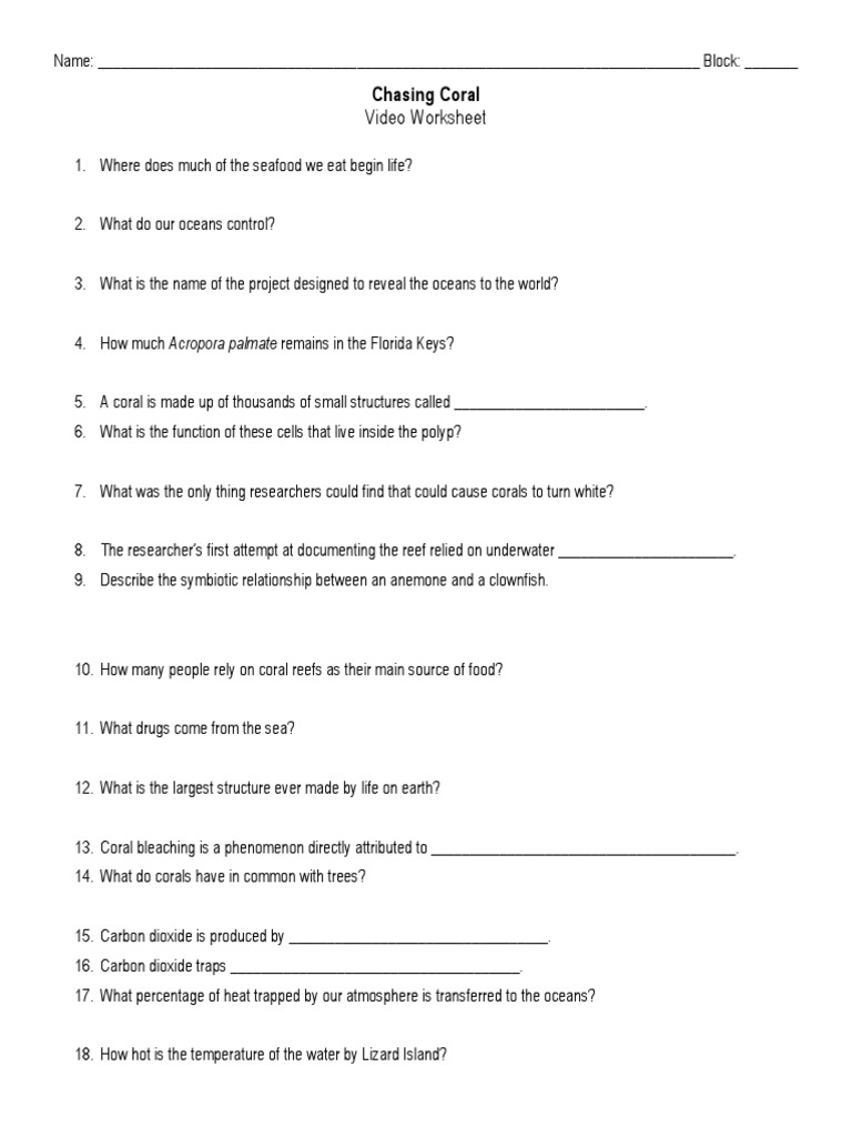 06 Chasing Coral Video Worksheet PDF | PDF
