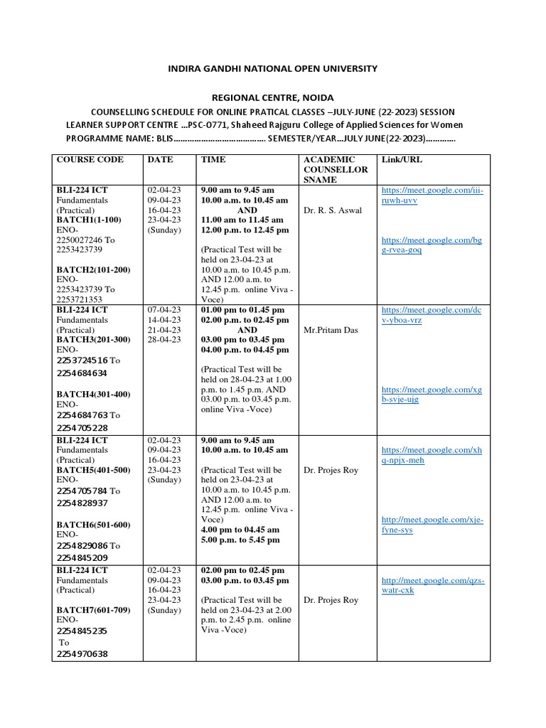 BLIS Practical Class Schedule 2023 | PDF | Science & Mathematics ...