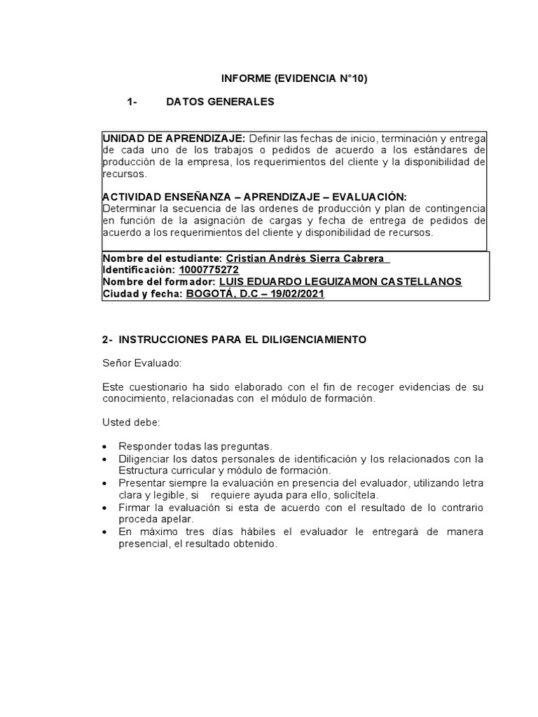 INFORME 10 - Evidencia 10 - Programación en Sistemas de Producción Restringidos - Teoría de ...