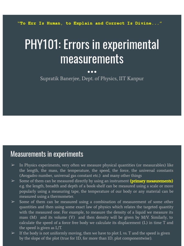 Errors in Measurement: Understanding Sources of Uncertainty and Achieving Accuracy in ...