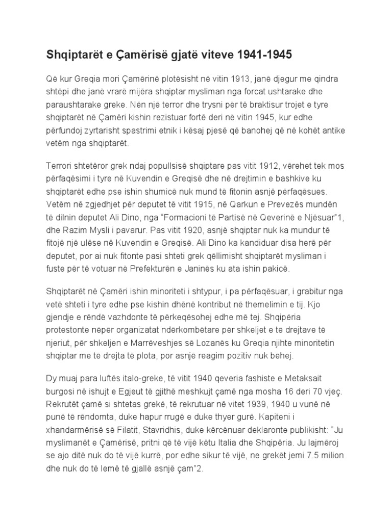 Shqiptarët e Çamërisë gjatë viteve 1941 | PDF