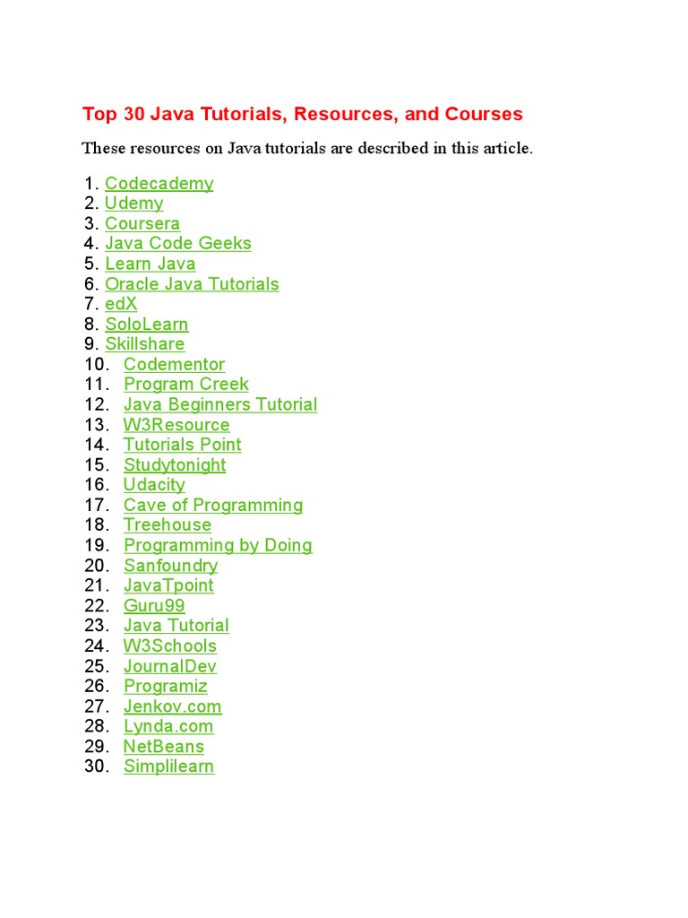Top 30 Java Tutorials | PDF | Java (Programming Language) | Computer Programming