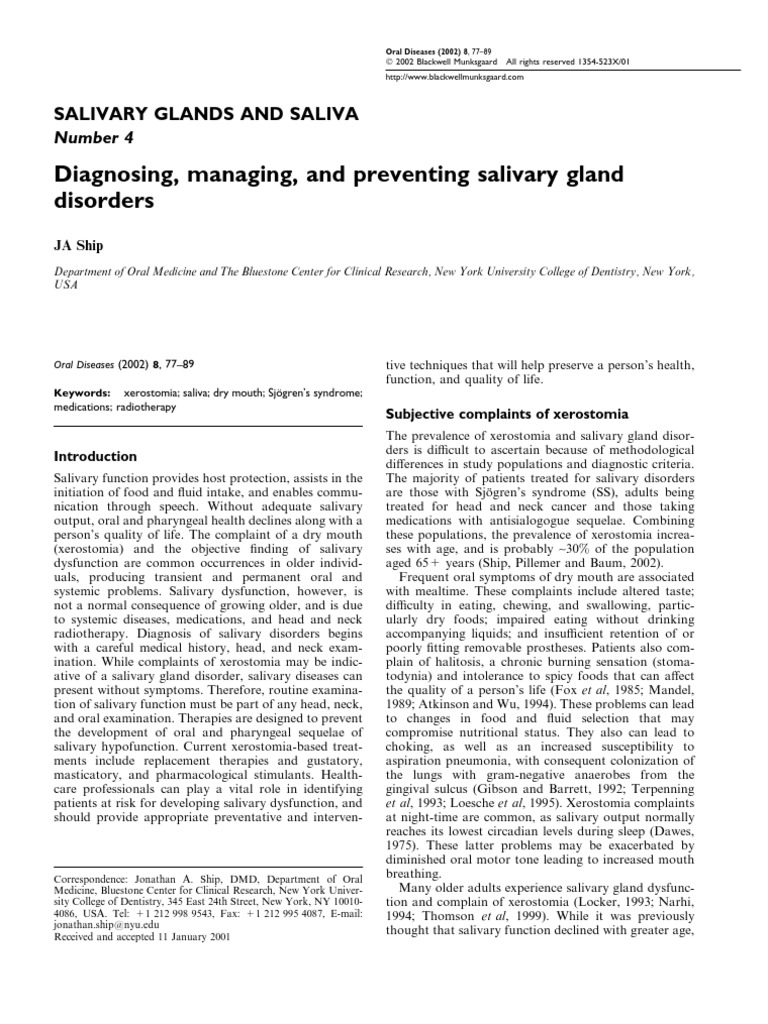 Diagnosing, Managing, and Preventing Salivary Gland Disorders | PDF ...