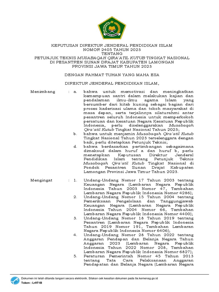 Petunjuk Teknis Musabaqah Qira'atil Kutub 2023 | PDF