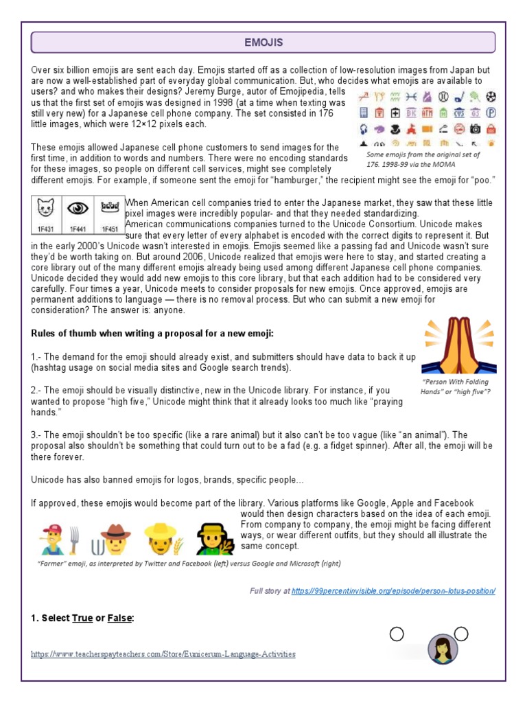 Emojis History and Rules To Design Them Reading Comprehension Exercises ...