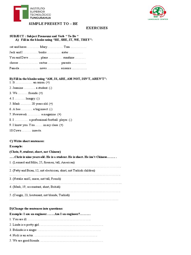 Simple Present To Be Exercises | PDF | Linguistics | Languages