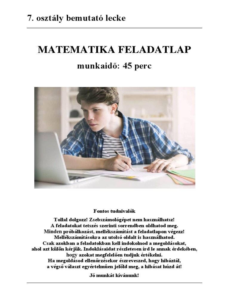 Matek 7-Bemutató Feladatlap PDF | PDF