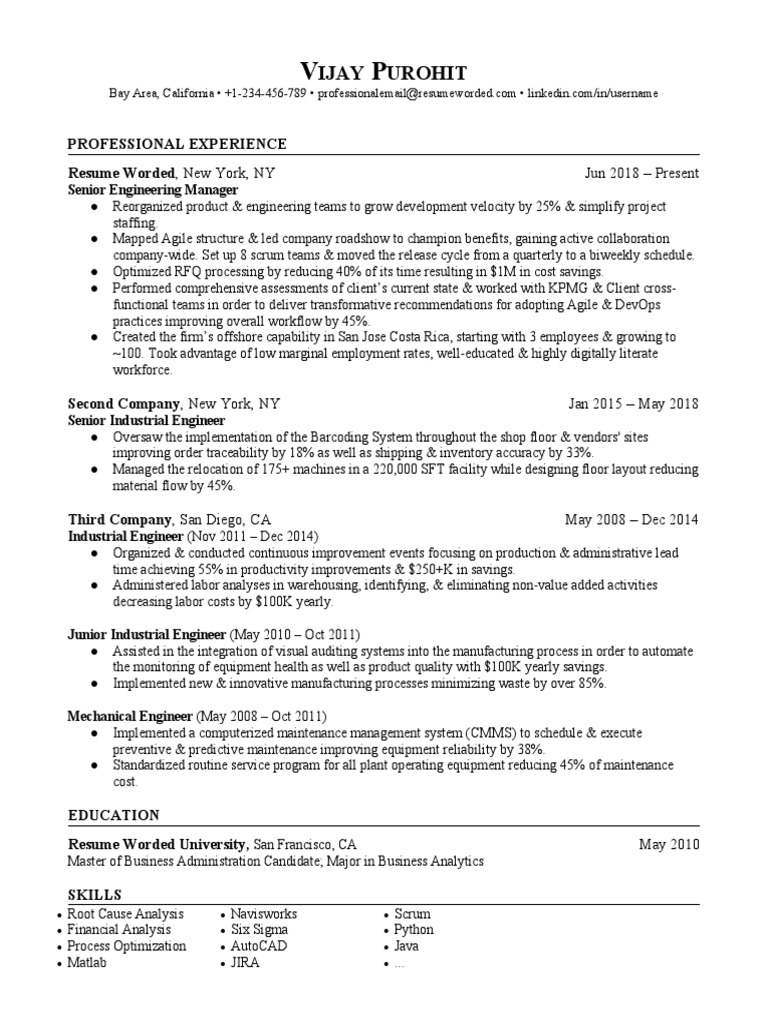 Senior Engineering Manager - Template 6 | PDF | Industrial Engineering ...