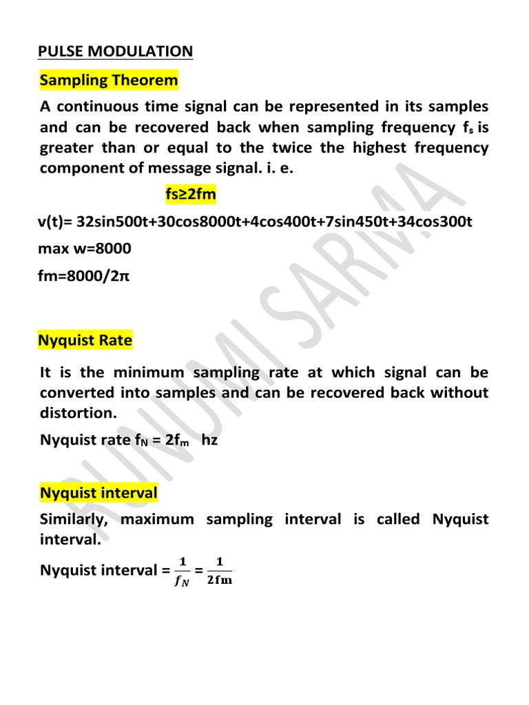 Pulse Modulation Pdf Sampling Signal Processing Modulation