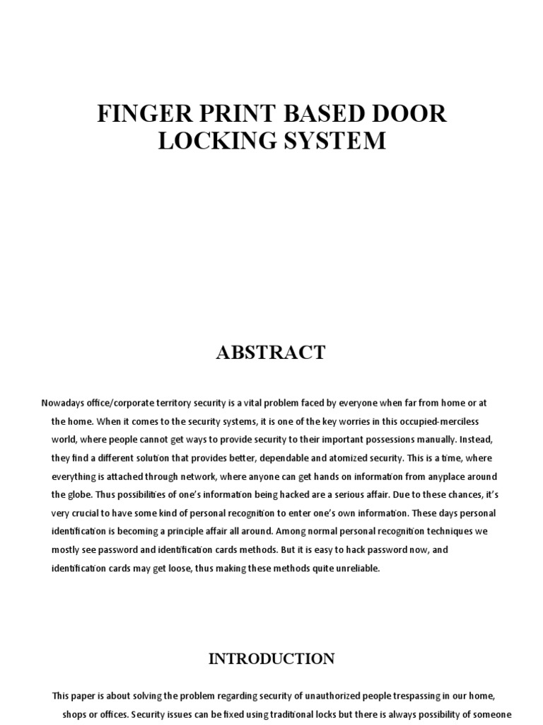 Finger Print Based Door Locking System - 1ST Review | PDF