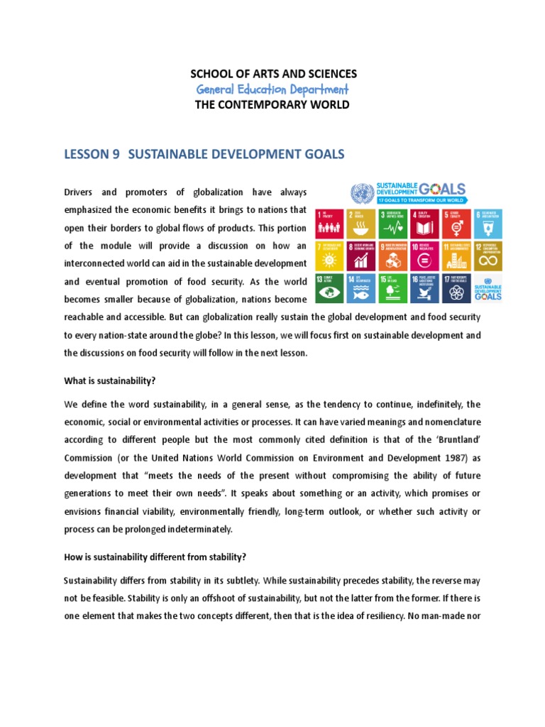Lesson 9 Sustainable Devt | PDF | Sustainability | Economy And The ...