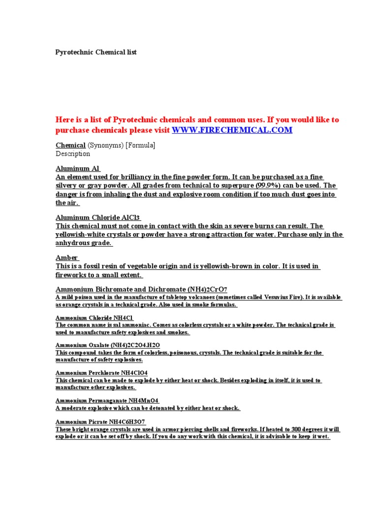 Document ( (Pyrotechnic Chemical List) | PDF | Explosive Material ...