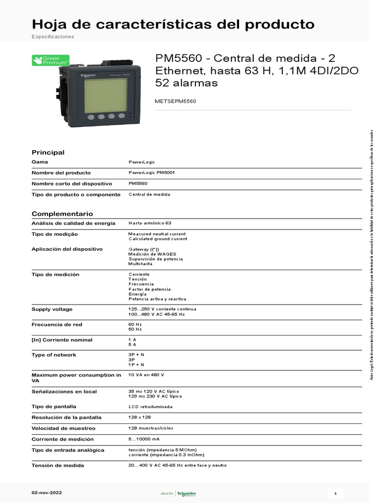 Especificaciones del PowerLogic PM5560 | PDF | Electricidad ...