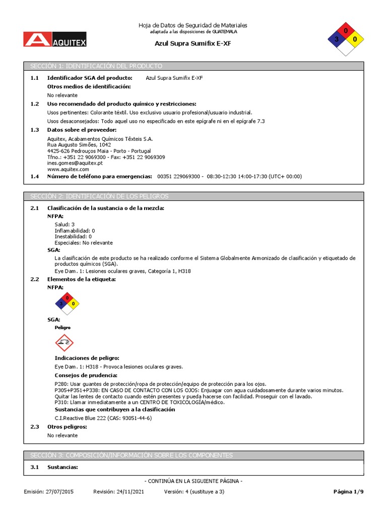 (10408620) (Azul Supra Sumifix E-XF) (4) (es-GT) | PDF | Toxicidad ...