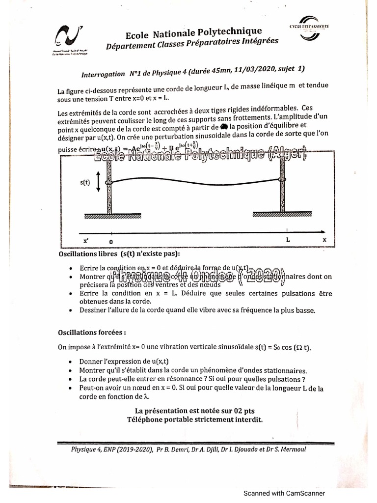 interro + examen final (Corr) phys4 2020 | PDF