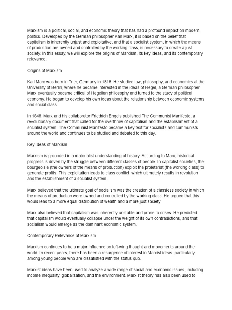 An Introduction To Marxism - Its Origins, Key Ideas, and Contemporary ...