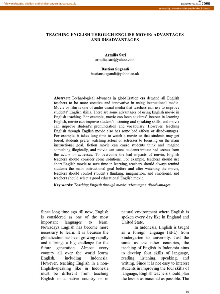 Teaching English Through English Movie Advantages and Disadvantages | PDF