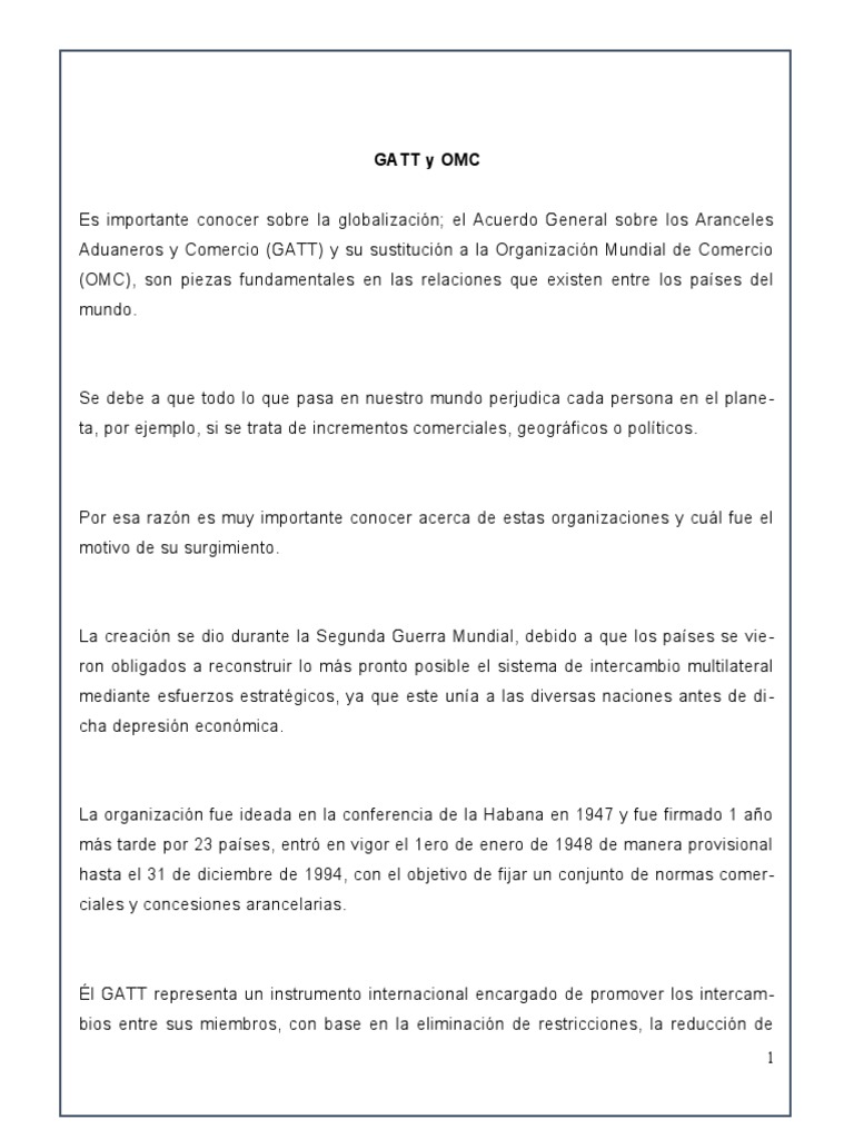 Que Es El Gatt y Omc Derecho Del Comercio Exterior | PDF | Organización ...