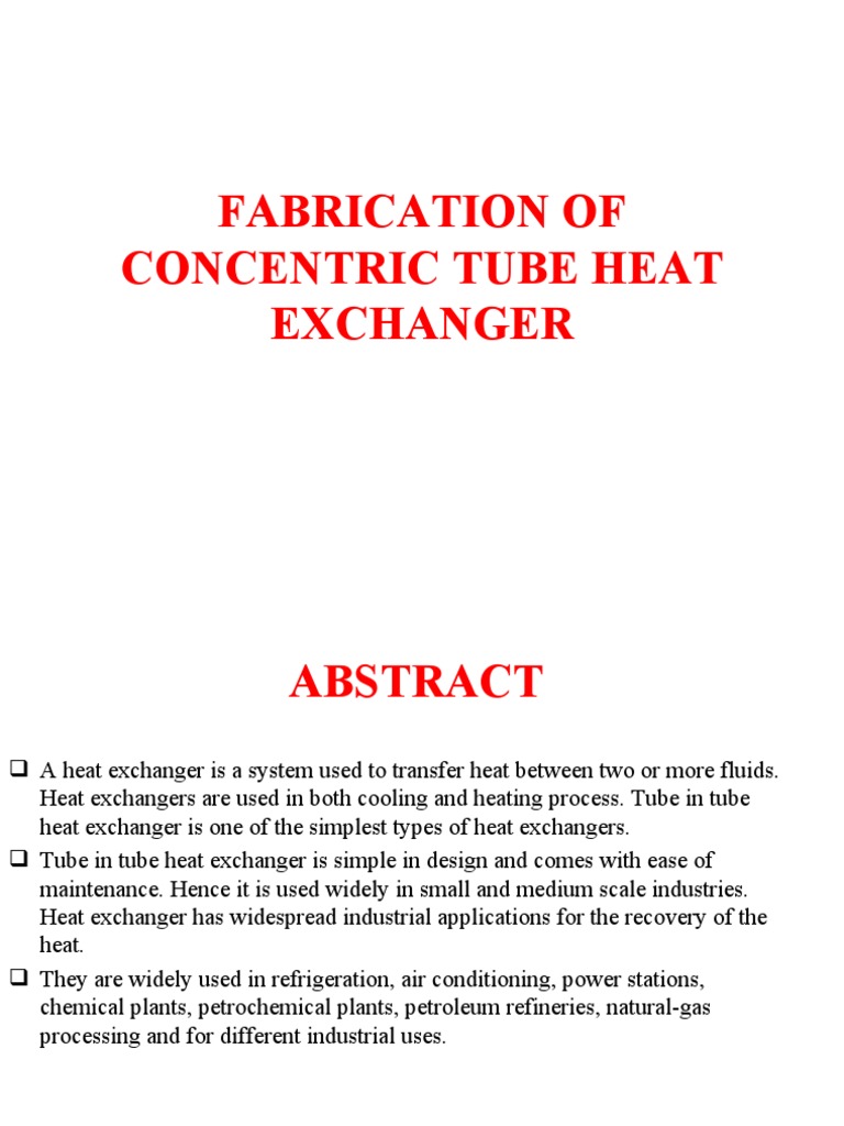 Fabrication of Concentric Tube Heat Exchanger 1ST Review | PDF