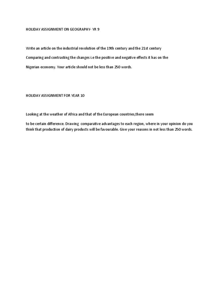 Holiday Assignments for Year 9 & 10 | PDF