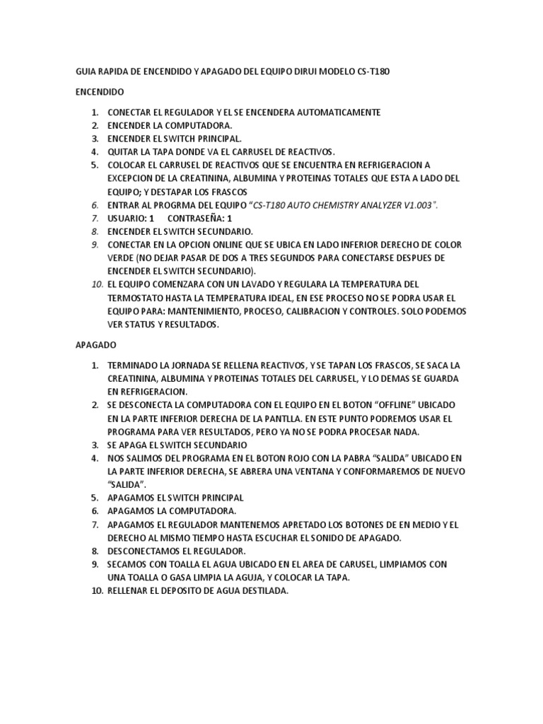 Guia Rapida De Encendido Del Equipo Dirui Modelo Cs Pdf