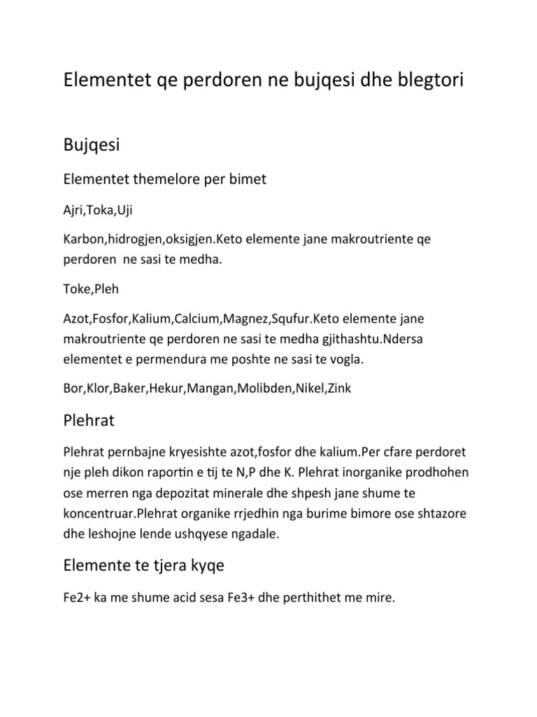 Elementet Qe Perdoren Ne Bujqesi Dhe Blegtori | PDF