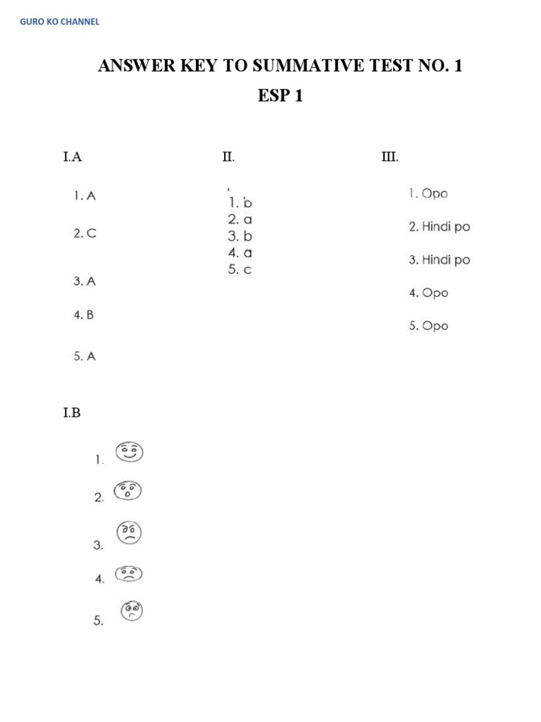 Grade 1 Answer Key | PDF