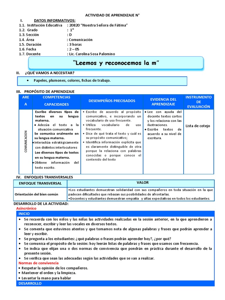 Sesiones de La Cuarta Semana Del 2 Al 5 de Mayo | Descargar gratis PDF | Evaluación | Aprendizaje