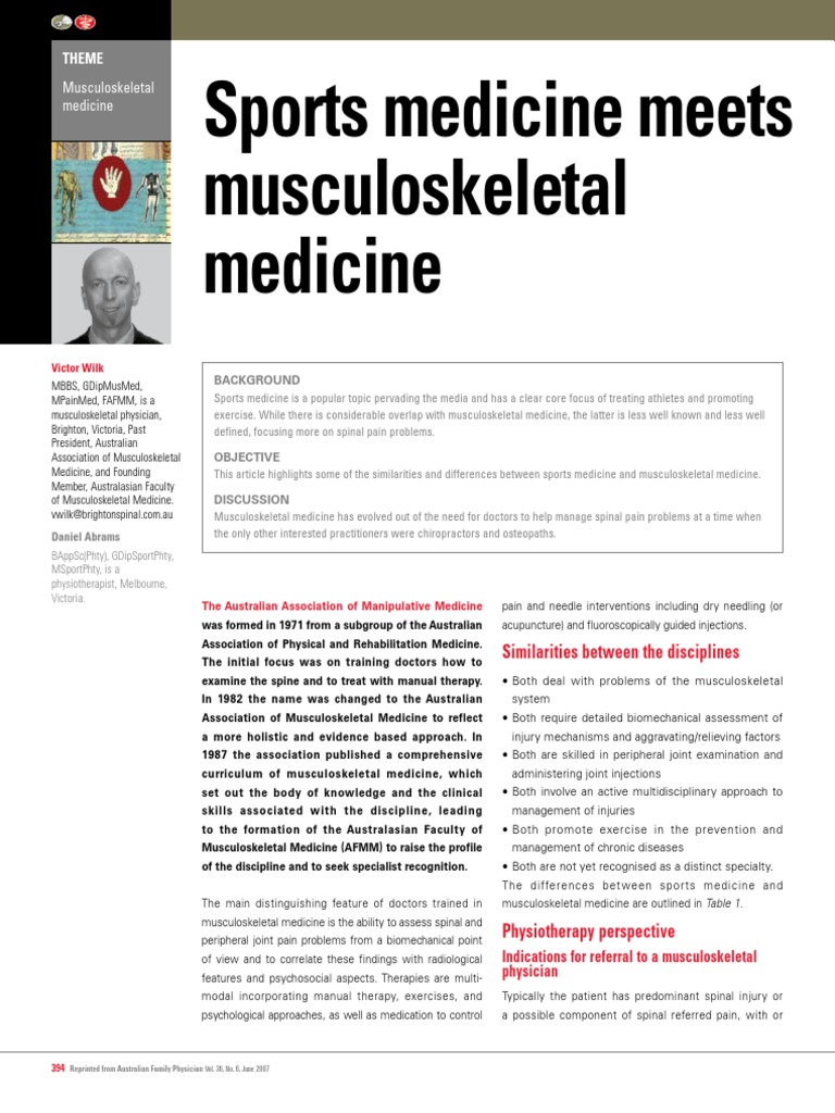 Sports vs. Musculoskeletal Medicine | PDF | Physical Therapy | Medicine