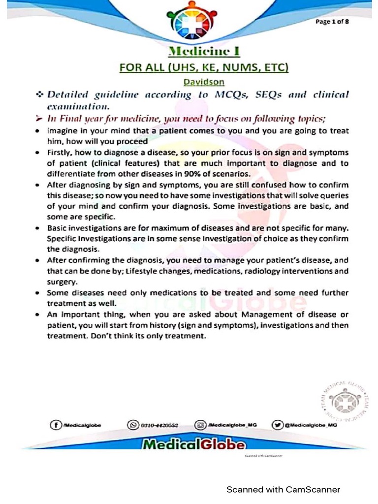 Medical Globe - Final Yr MBBS Medicine 1 Imp Topics | PDF