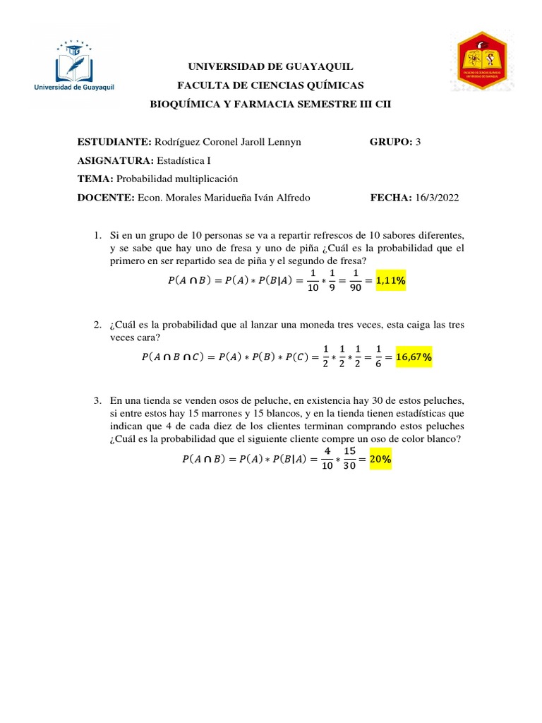 Tarea - Probabilidad Multiplicación | PDF