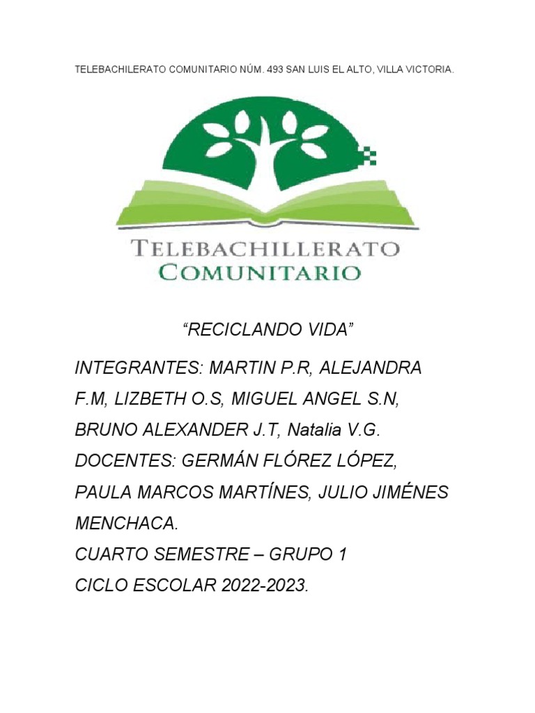 Proyecto Comunitario Reciclando Vida NMPR-2 | PDF | Contaminación | Entorno natural