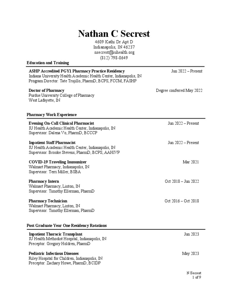 CV Updated May 2023 Final | PDF | Pharmacist | Pharmacy