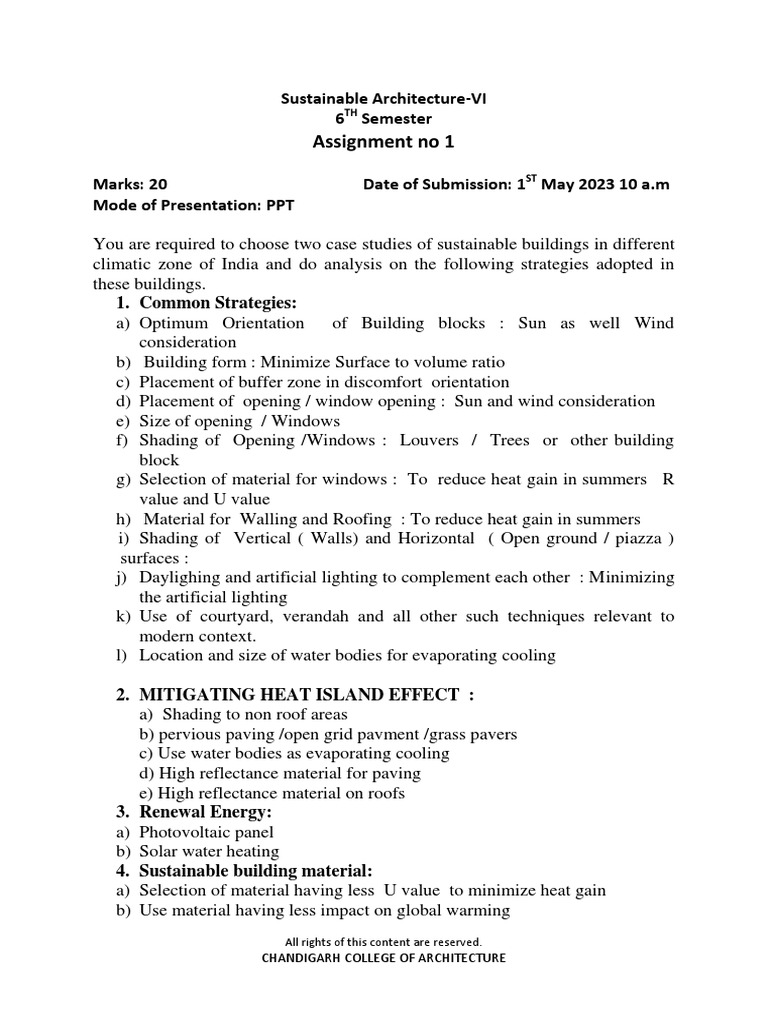 SUSTAINABLE ARCHITECTRUE - Assignment No1 | PDF | Green Building | Water