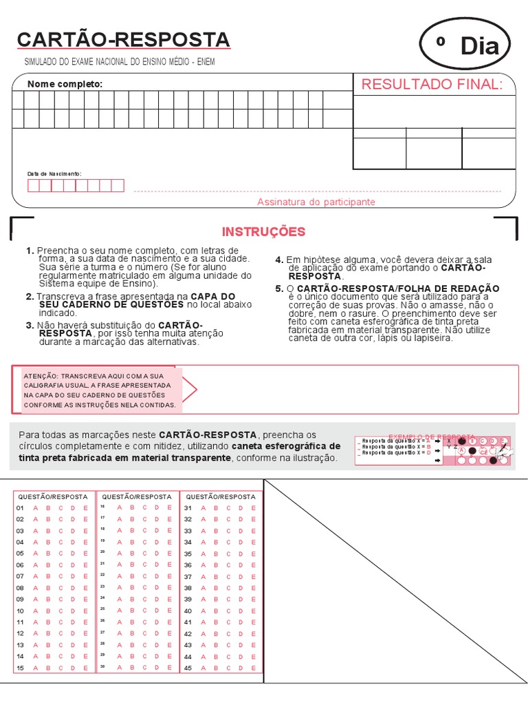 Cartao Resposta Enem | PDF | Caneta