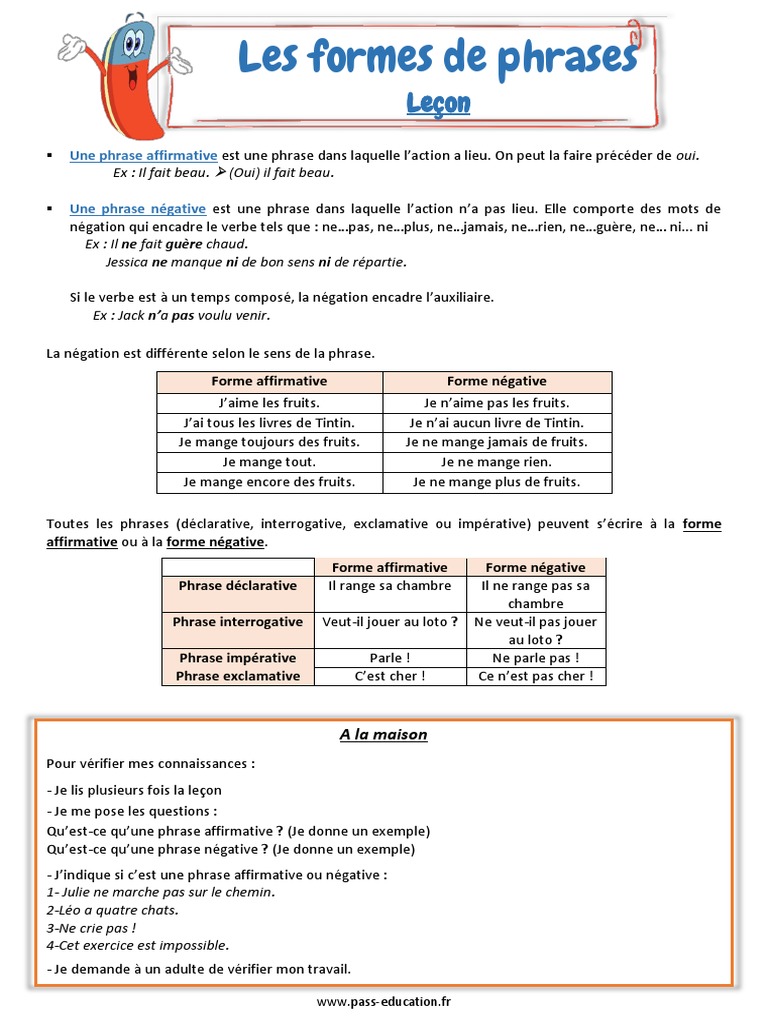7 Lecon Les Formes de Phrases 3eme 4eme Primaire PDF | PDF