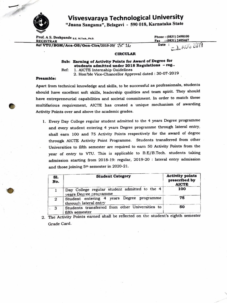 VTU Activity Points for Degree | PDF | Academic Degree